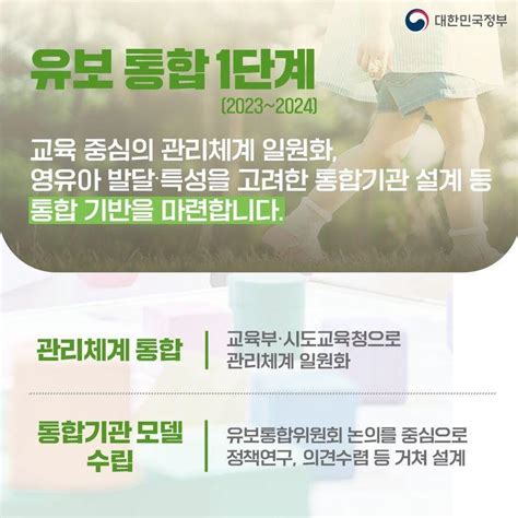 유보통합으로 양육 부담은 줄이고 교육·돌봄 기능은 강화합니다 카드한컷 멀티미디어 대한민국 정책브리핑