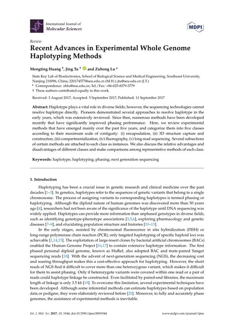 Pdf Recent Advances In Experimental Whole Genome Haplotyping Methods