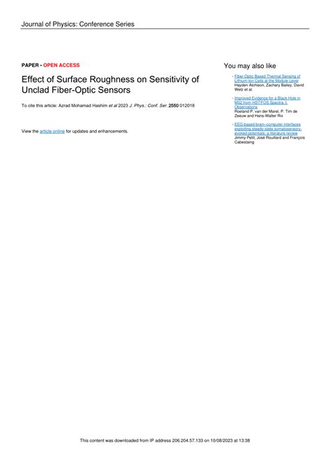 Pdf Effect Of Surface Roughness On Sensitivity Of Unclad Fiber Optic Sensors