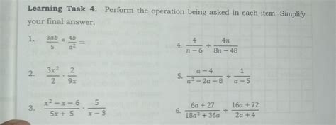 Solved Learning Task 4 Perform The Operation Being Asked In Each Item Simplify Your Final