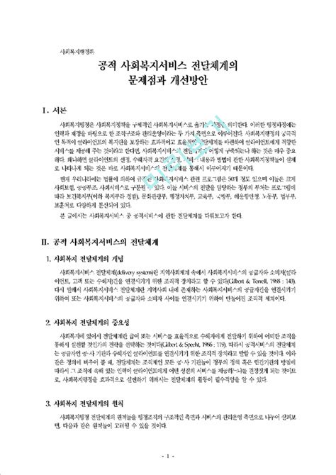 공적 사회복지서비스 전달체계의 문제점과 개선방안인문사회레포트