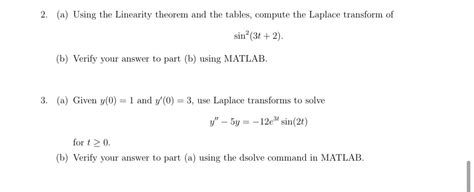 solved 2 a using the linearity theorem and the tables