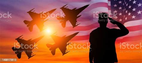 항공기 전투기 제트 비행기의 그룹입니다 미국 국기입니다 공군의 날 3d 그림 Armed Forces Day에 대한 스톡 사진 및