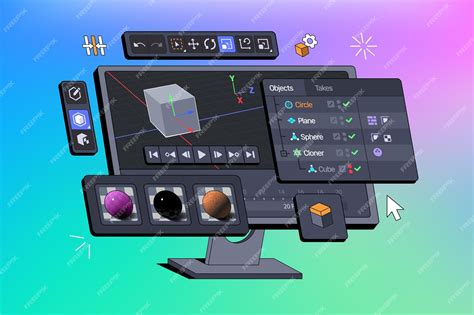 Premium Vector 3d Software Suite Interface Displayed On A Computer Monitor Viewport Of Program