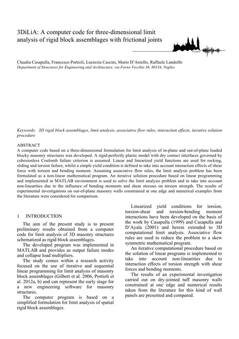 Pdf 3dilia A Computer Code For Three Dimensional Limit Analysis Of