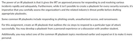 Solved The Power Of An Ir Playbook Is That It Gives The Irt