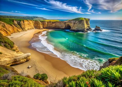 Secluded Davenport Beach Cove Turquoise Waters Stock Illustrations 1