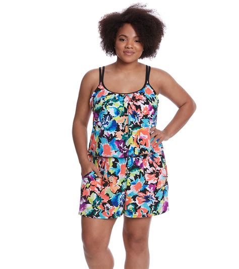 Maxine Plus Size Blossom Swim Romper At Free Shipping