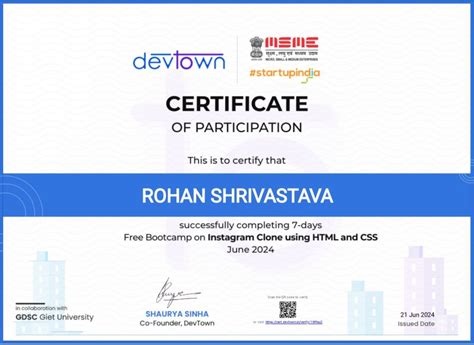 Rohan Shrivastava On Linkedin Webdevelopment Html Css Learning Certification Devtown