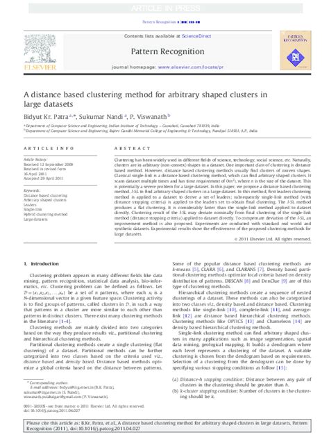 Pdf A Distance Based Clustering Method For Arbitrary Shaped Clusters