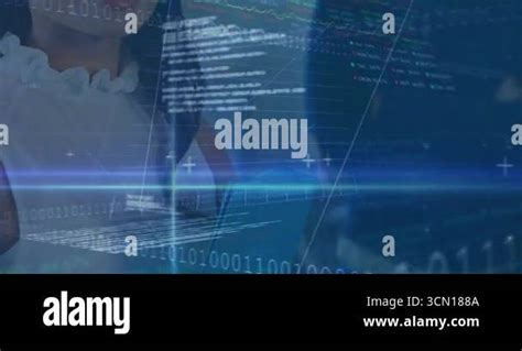 Binary Code Flowing Causing Colleagues Emerging Over 3d Grid Data
