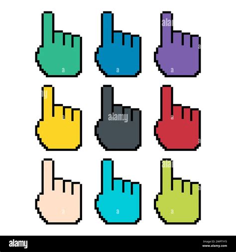 Set Of Finger Pixel Icon Web Cursor Click Mouse Symbol Computer