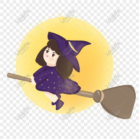 만화 손으로 그린 할로윈 빗자루 마녀 Png 일러스트 무료 다운로드 Lovepik