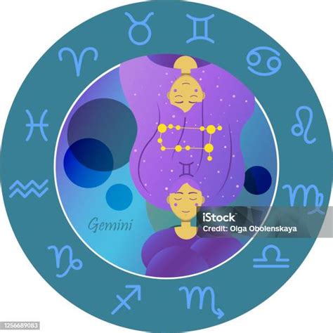 별자리별 조디악 기호의 벡터 일러스트레이션 별이 빛나는 하늘의 긴 머리와 양자리 황소자리 쌍둥이 암 레오 처녀자리 천칭 자리