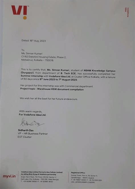 Simran Kumari On Linkedin Completed Internship From Vodafone Idea