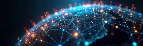 Global Tech Network Illustrated Globe Displays Interconnected Data Flow Global Communication
