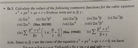 ex 1 calculate the values of the following symmetric functions for the c