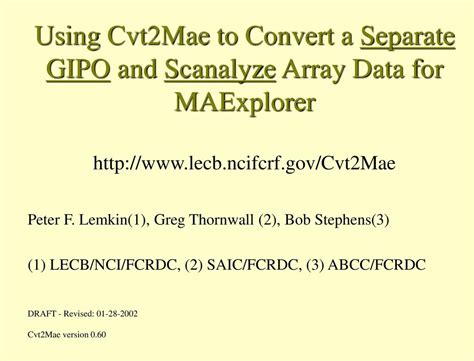 Using Cvt2mae To Convert A Separate Gipo And Scanalyze Array Data For