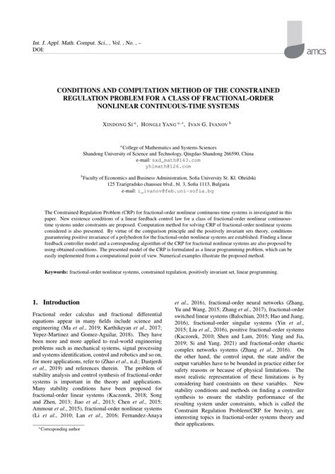 Pdf Conditions And A Computation Method Of The Constrained Regulation