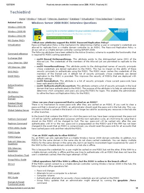 Read Only Domain Controller In Windows Server 2008 Rodc Read Only Dc