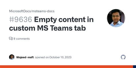 Empty Content In Custom Ms Teams Tab · Issue 9636 · Microsoftdocsmsteams Docs · Github