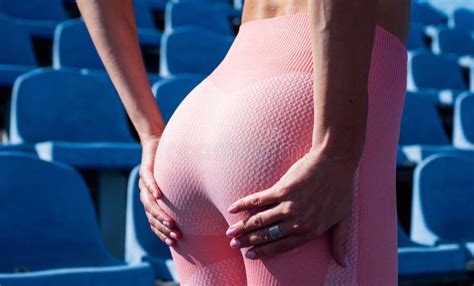 Lady Has Tight Ass Sportive Woman In Sportswear Woman On Stadium Stock Photo Image Of