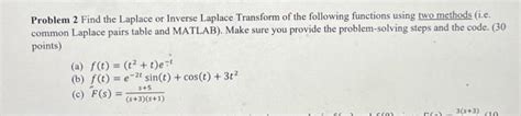 Solved Problem Find The Laplace Or Inverse Laplace Chegg