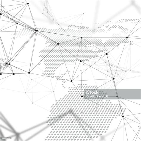 미래 네트워크 셰이프를 추상화 합니다 첨단 기술 배경 선 및 점 다각형 선형 연결 화이트에 세계 지도입니다 글로벌 네트워크 연결 기하학적 설계 파고 데이터 개념 개념에 대한