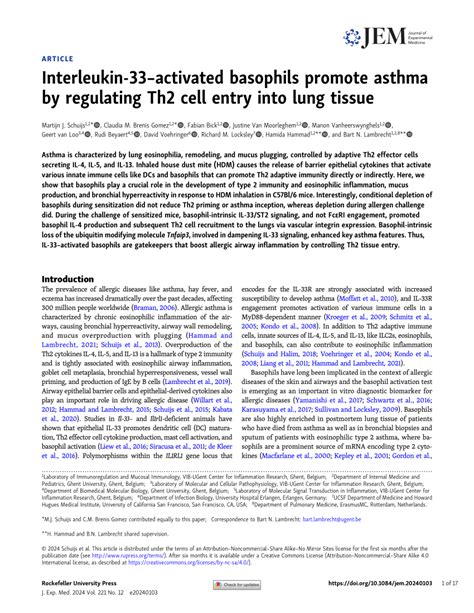 Pdf Interleukin 33 Activated Basophils Promote Asthma By Regulating
