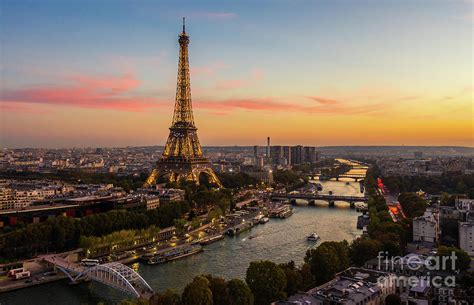 Over Paris Eiffel Tower Golden Sunset Photograph By Mike Reid Fine