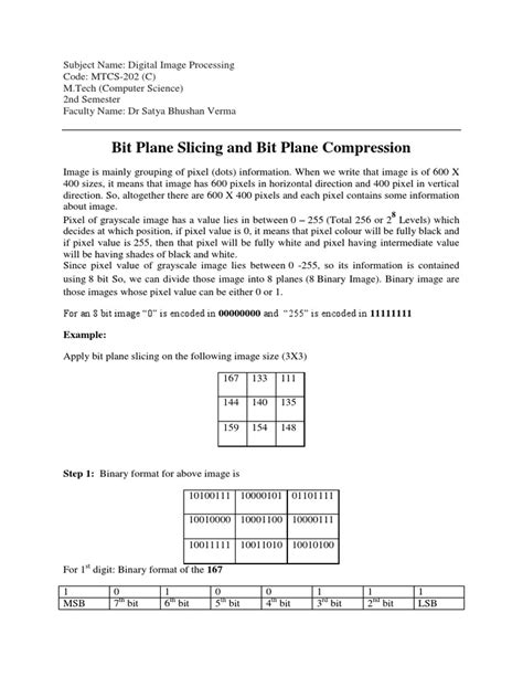 Bit Plane Slicing And Bit Plane Compression Pdf Data Compression Bit