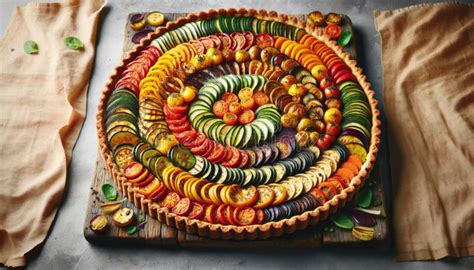 Detailed View Of A Beautifully Assembled Vegan Roasted Vegetable Tart
