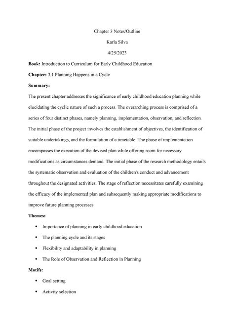 Chapter Notes Chapter Notes Outline Karla Silva Book Introduction To Curriculum For