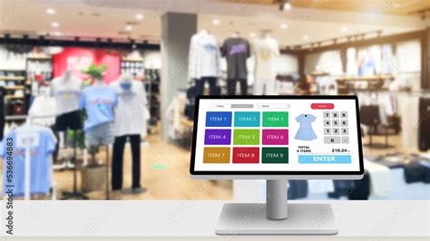 POS Point Of Sale Retail Management System Program Concept Modern Touch Screen Cash Register On
