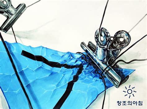 기초디자인 건국대 기디 입시미술 기초디자인 개체묘사 일러스트 디자인 사무용집게 쇠질감 종이 끈 집게 그림 디자인 예술 디자인 일러스트 디자인
