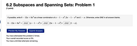 Solved 62 Subspaces And Spanning Sets Problem 1 1 Point