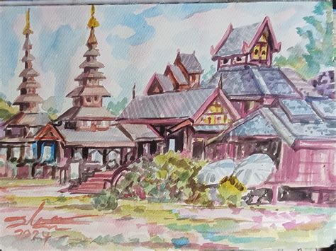 สีน้ำ ไม่ต้องศึกษา ลุยโลด🤗 ไร้ขีดจำกัด 🤔 คนแก่ชอบของเก่า วัดวานะ ปาดสีวัดพม่าในลำปาง ภาพจาก