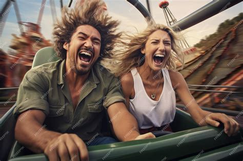Premium Photo A Man And A Woman Riding On A Roller Coaster