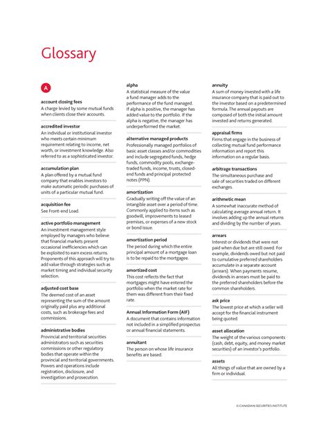 IFC TXT Glossary 2021 12 EN V01 A Account Closing Fees A Charge Levied By Some Mutual Funds