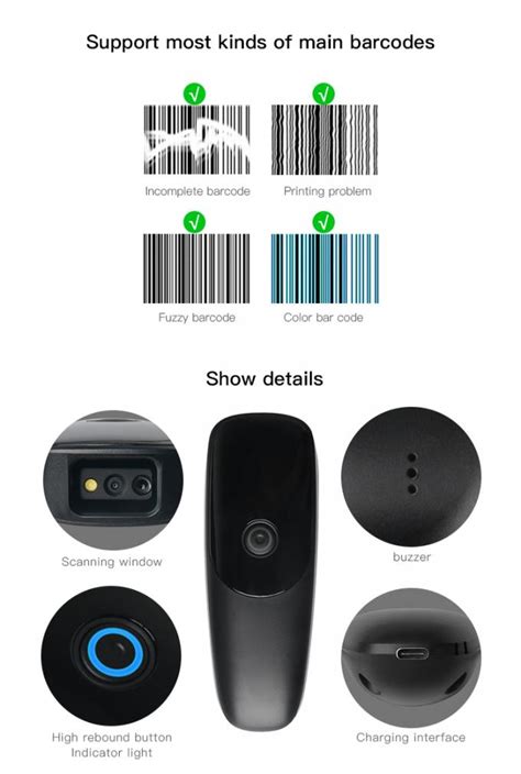 Handheld Usb Mini 2d Wireless Bluetooth Barcode Scanner Trigger Auto Sense Mode