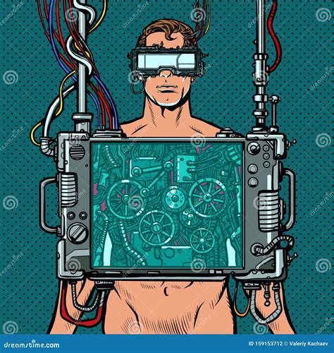 Cyberpunk Naked Robot Woman Virtual Reality Concept Cartoon Vector CartoonDealer