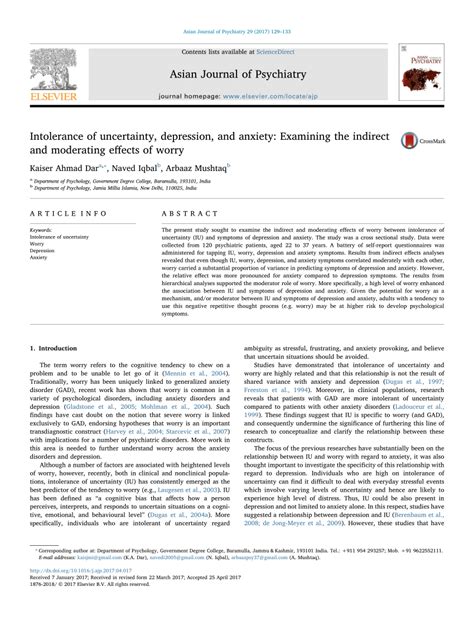 Pdf Negative Affectivity Depression And Anxiety Does Rumination Mediate The Links