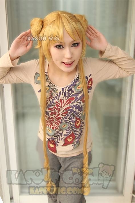 Sailor Moon Tsukino Usagi Golden Blonde Cosplay Wig 100 Cm Long Curly Tails With Pre Styled Buns