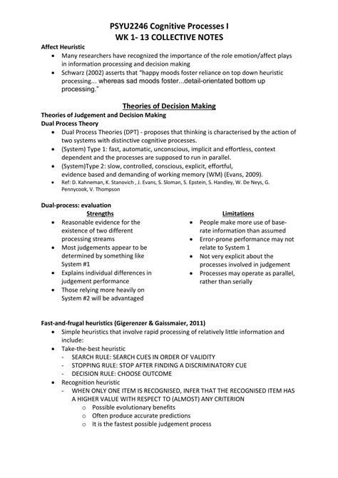 Cognitive Processes I Psyu2246 Cognitive Processes I Mq Thinkswap