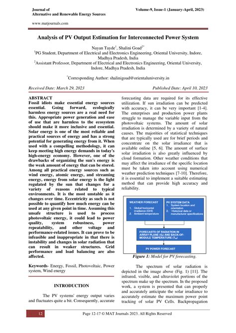 Pdf Analysis Of Pv Output Estimation For Interconnected Power System