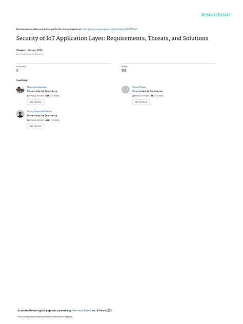 Security In The Internet Of Things Application Layer Requirements Threats And Solutions Pdf