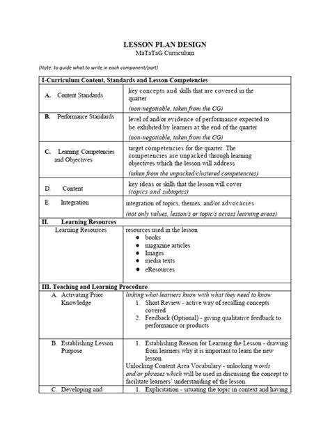 Lesson Plan Design Pdf Learning Educational Assessment