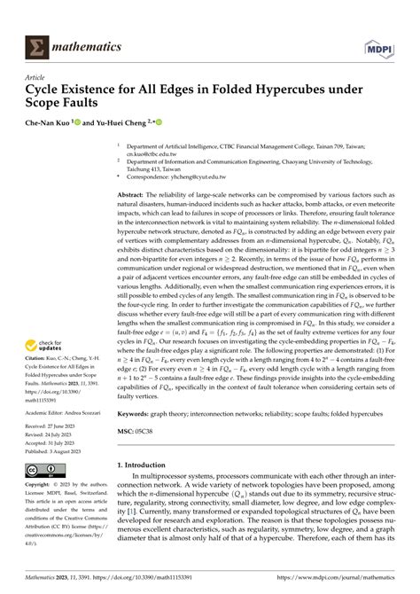 Pdf Cycle Existence For All Edges In Folded Hypercubes Under Scope Faults