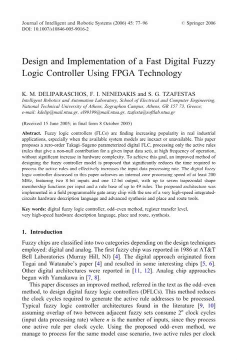 Pdf Design And Implementation Of A Fast Digital Fuzzy Logic
