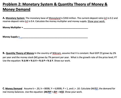 Solved Problem 2 Monetary System Quantity Theory Of Money Chegg Com